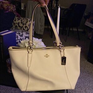 Coach | Bags | Coach Cream Tote With Metallic Accents And Shoulder ...